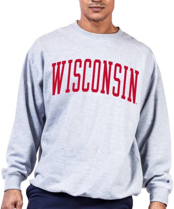 Champion Men's Big & Tall Wisconsin Badgers Grey Reverse Weave Crew ...